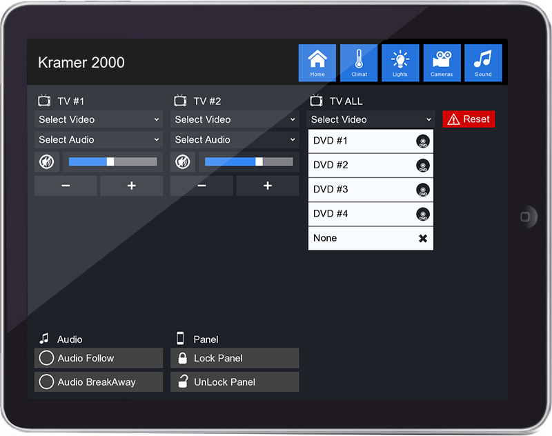 Klaar iRidium module voor het regelen van Kramer op iOS, Android, Mac ...