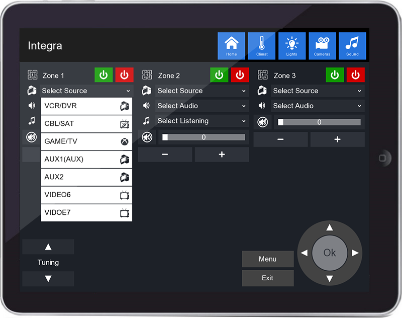 Klaar iRidium module voor het regelen van Integra op iOS, Android, Mac ...